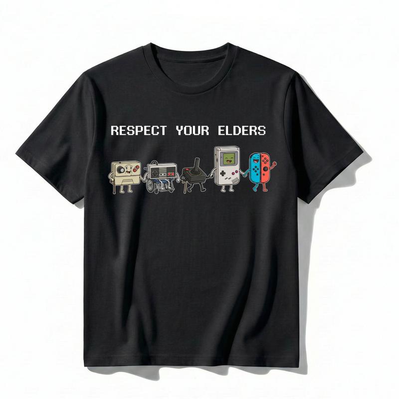 Funny "Respect Your Elders" Retro Gamer T-Shirt. Nostalgic 90s Pixel ...