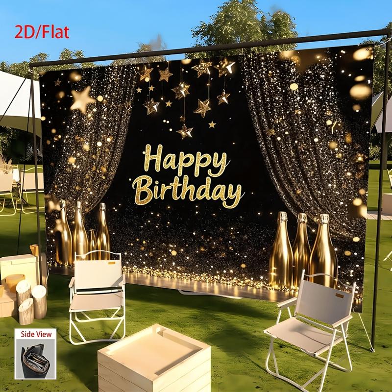 1pc Glamorous Happy Birthday Party Backdrop Banner - Elegant Black ...