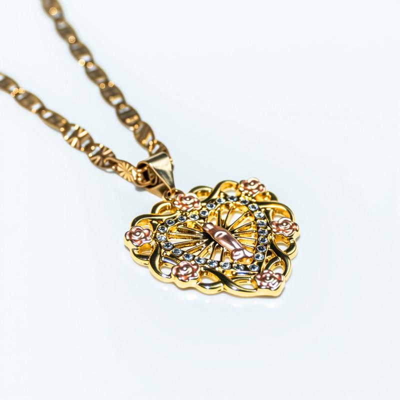 Rose Pendant Necklace Golden Caring Virgin Mary Ladies Fashion Jewelry ...