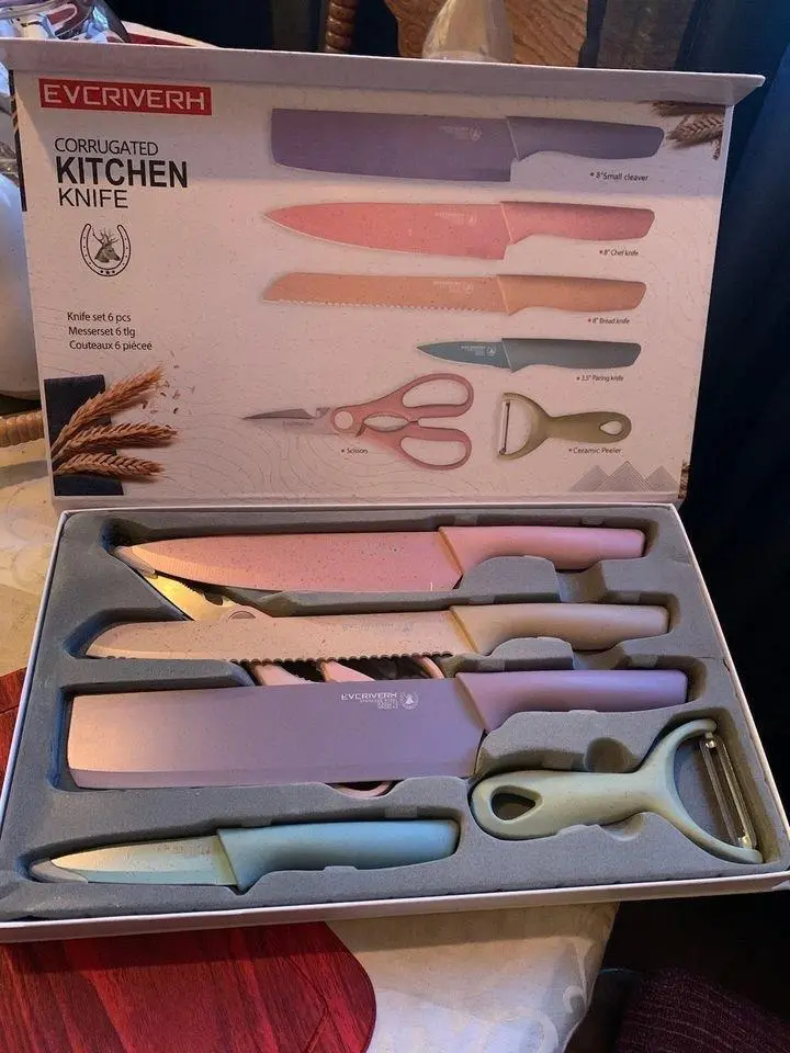 6 PCS Colorful Kitchen Knife Set, Colored Knives Set with Non-Stick ...