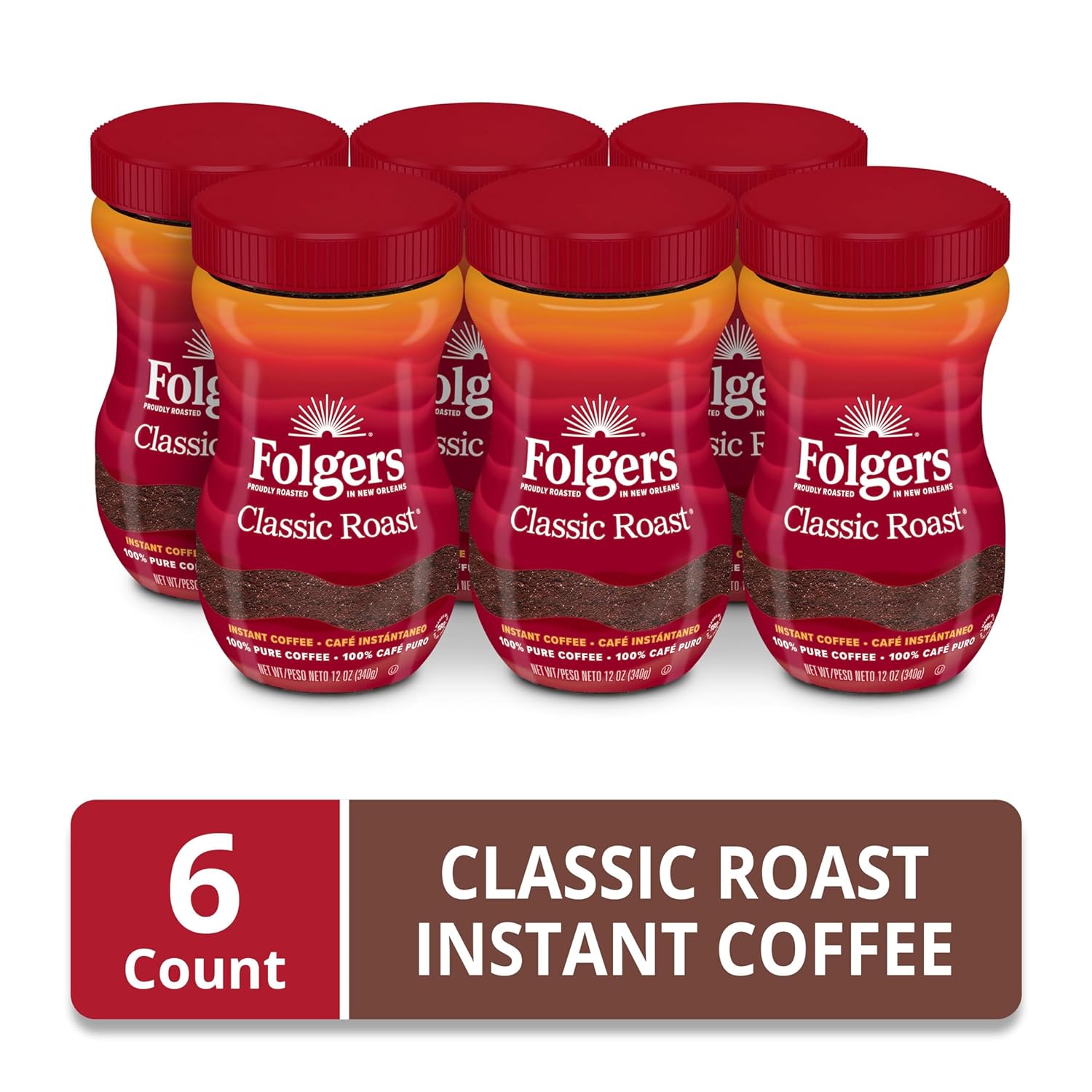 Folgers Classic Roast Instant Coffee, 8 Ounces - Rich and Bold Flavor ...