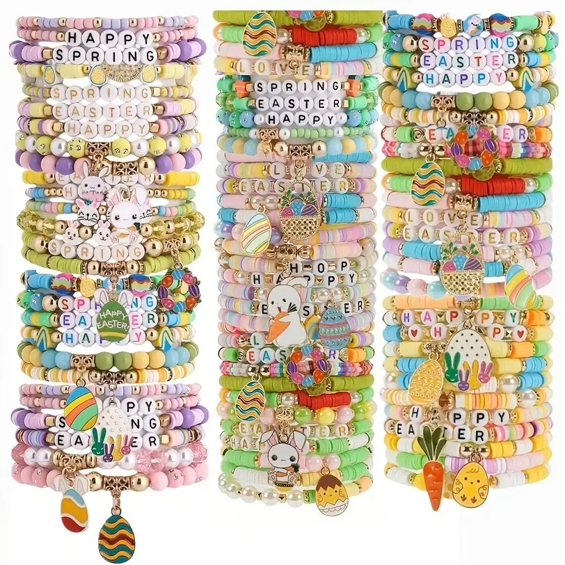 20/36pcs Mix Stackable Easter Theme Bracelets Set - Rabbit Egg Carrot ...