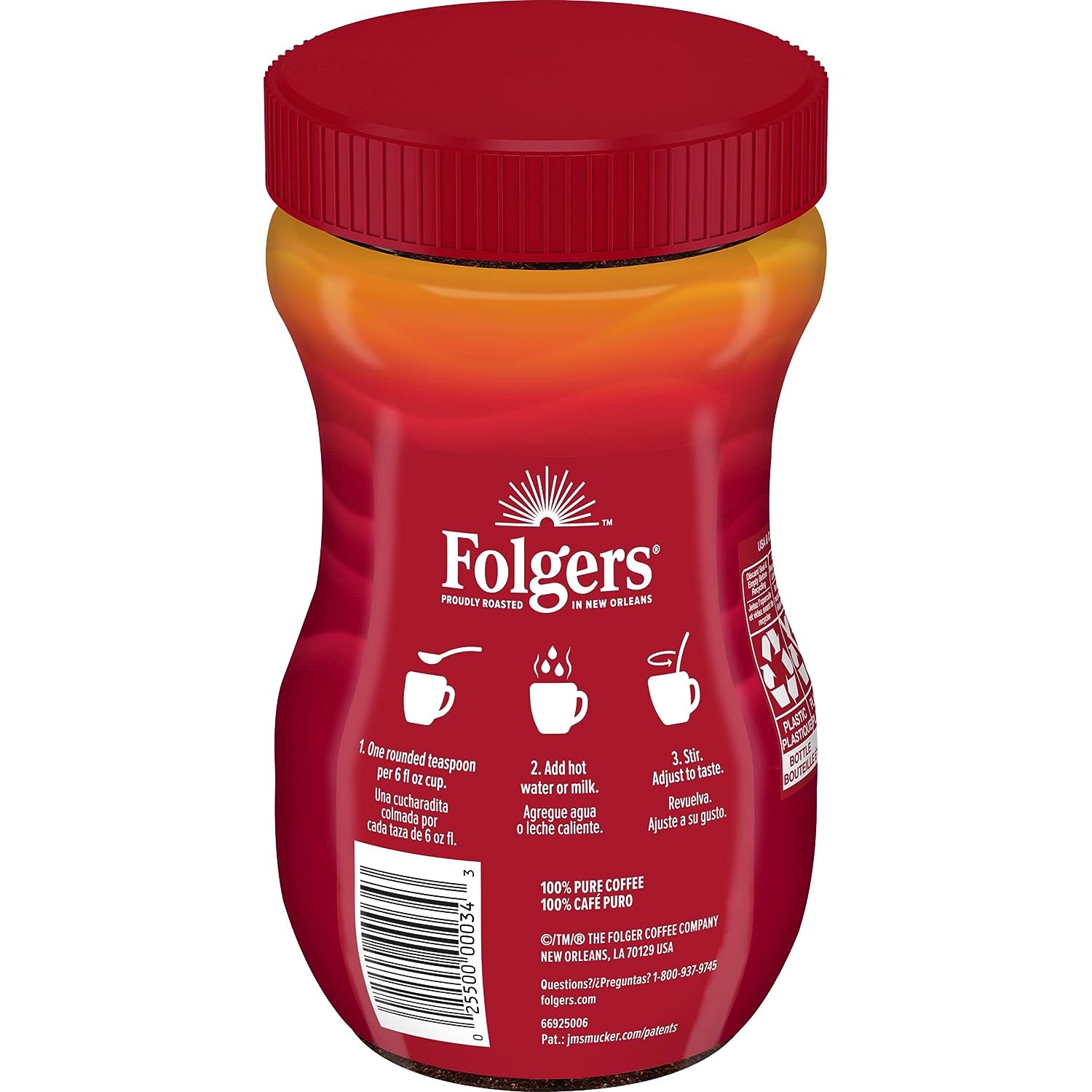 Folgers Classic Roast Instant Coffee, 8 Ounces - Rich and Bold Flavor ...