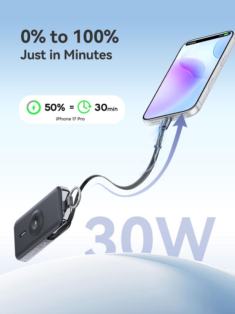 RORRY 12000mAh Power Bank 30W Fast Charging with Built-in Retractable ...
