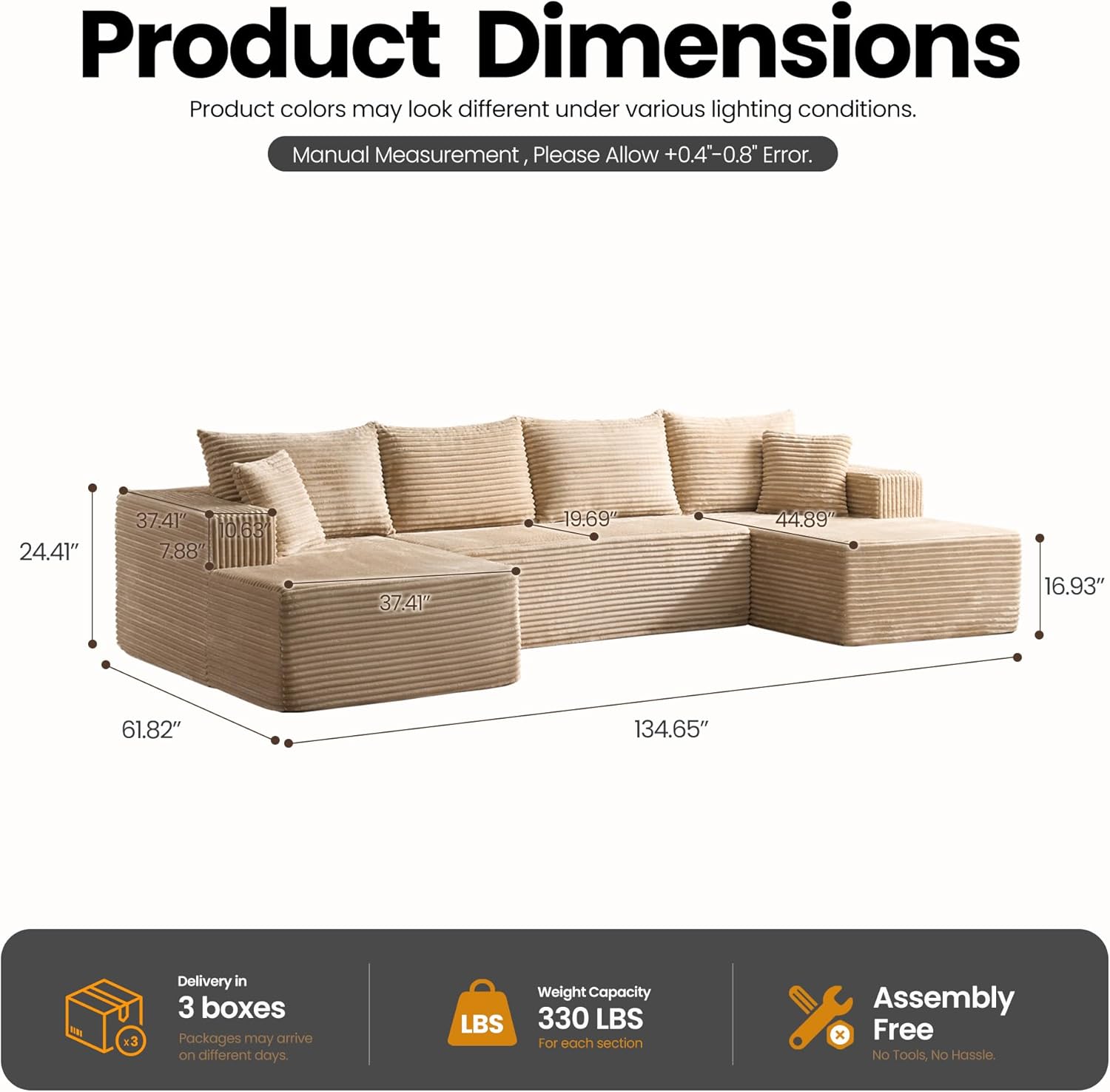 Cloud Couch Sectional Sofa, Oversized U-Shaped Convertible Modular ...