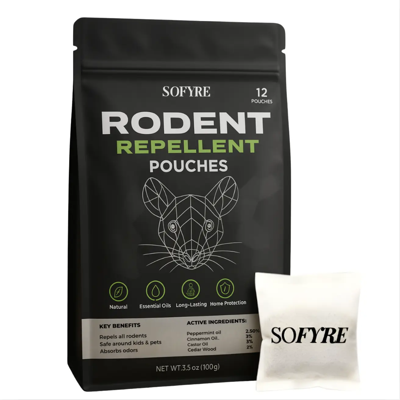 SoFyre Rodent Repellent Pouches (12 Pouches) – Natural Rodent Repellent ...