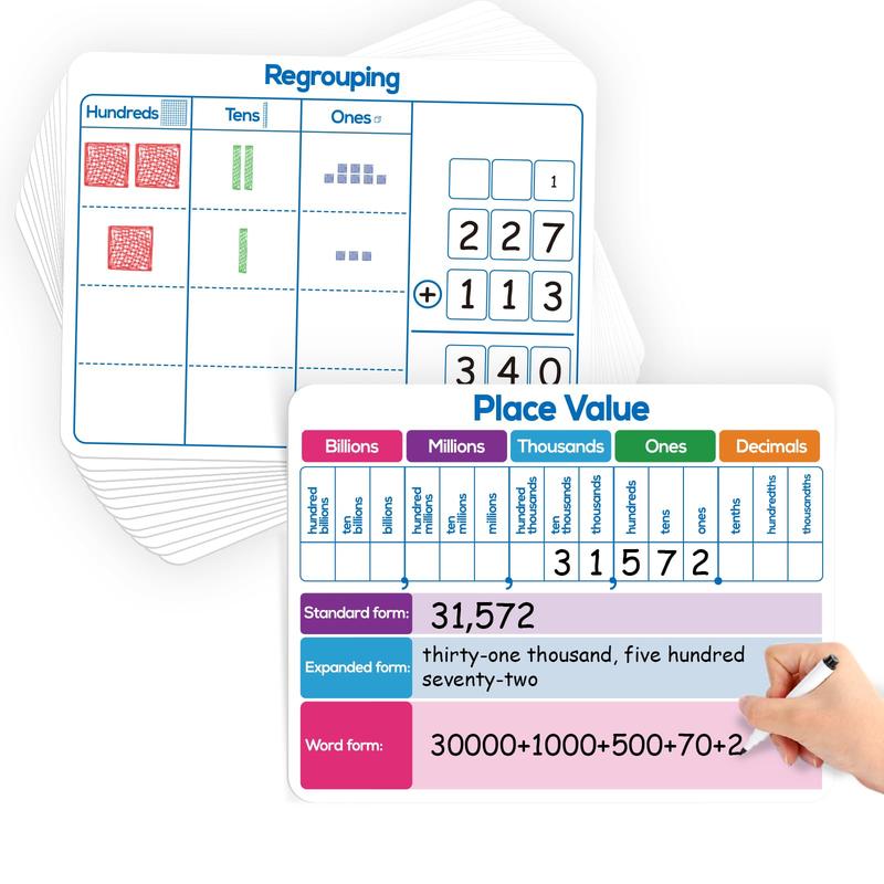 Aizweb 12 Pack Place Value Dry Erase Board Card,Math Board Place Value ...