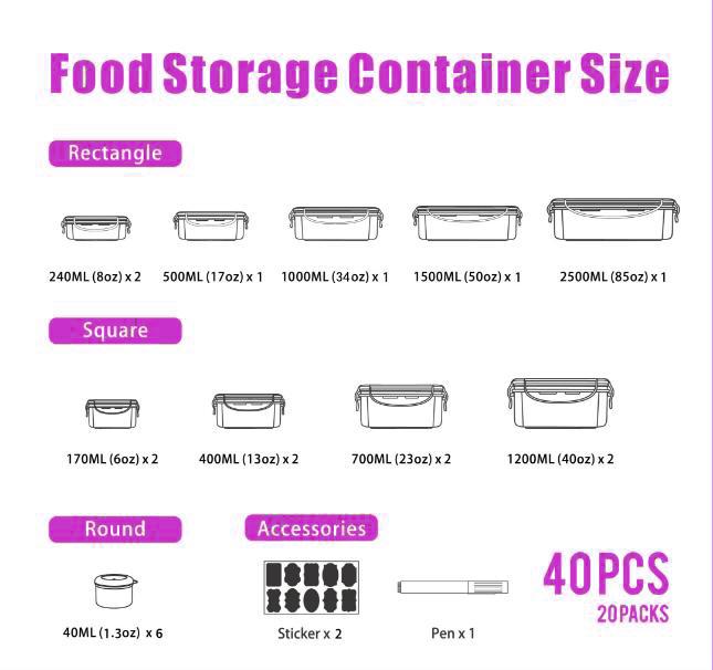 AISOON 50-Piece Plastic Meal Prep & Pantry Container Set – 25 Multi ...