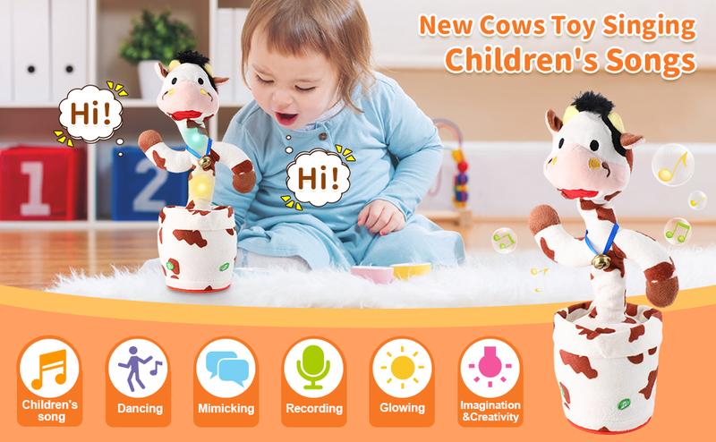 EMOIN Dancing Cow Toy Musical Light Up Talking Singing Cactus Repeats ...