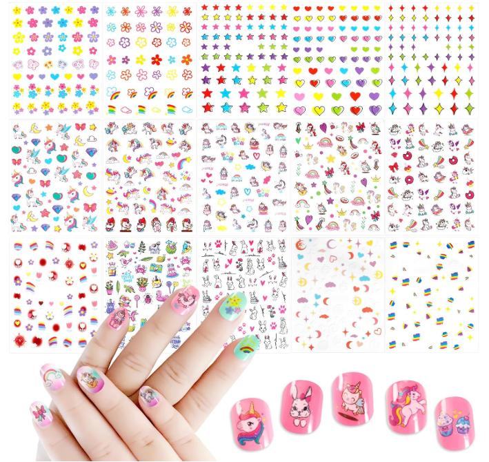 Allstarry Nail Stickers for Kids, 15 Sheets Kids Nail Stickers for ...