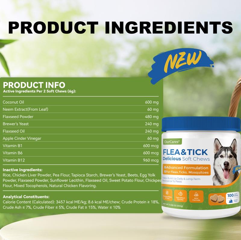 OURCARES Dog FLEA& TICK Prevention Formula Upgrade 100 Soft Chews ...