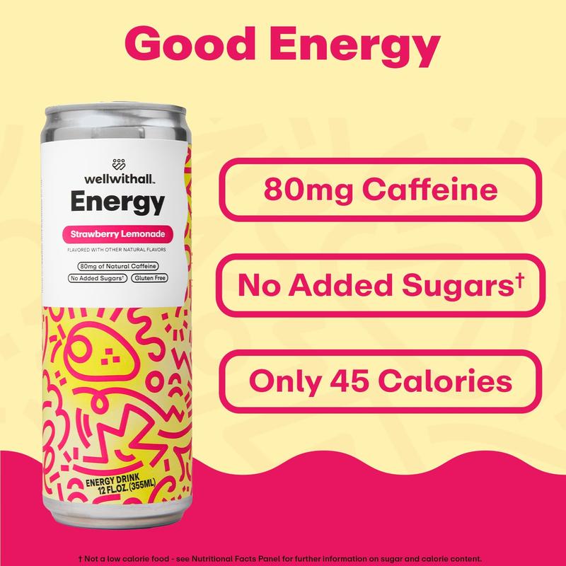 WellWithAll Strawberry Lemonade Energy Drink - Caffeine from Tea - With ...