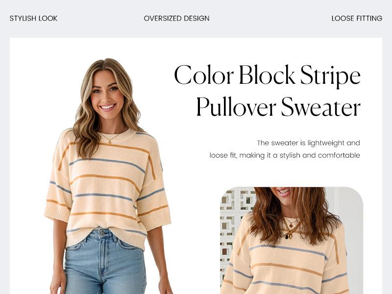 Shewin 2026 Spring/Summer Women's Short Sleeve Striped Sweatshirt ...