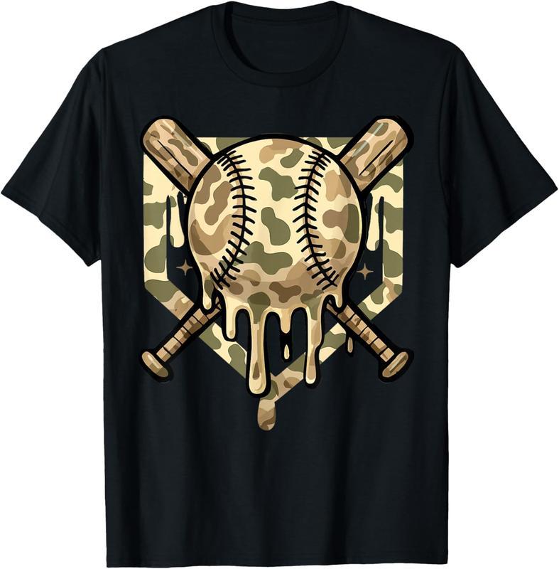 Baseball Drip for Mens Ice Cream Dripping Baseball Camo T-Shirt Casual ...