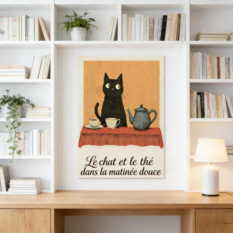 Black Cat Tea Time Wall Art "Le chat et le thé" Print 2026 Edition Cat ...