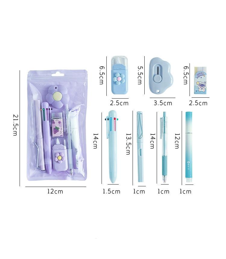 7 PCS Cute Kawaii Blue Stationery Set, Back to School Supplies Kit with ...