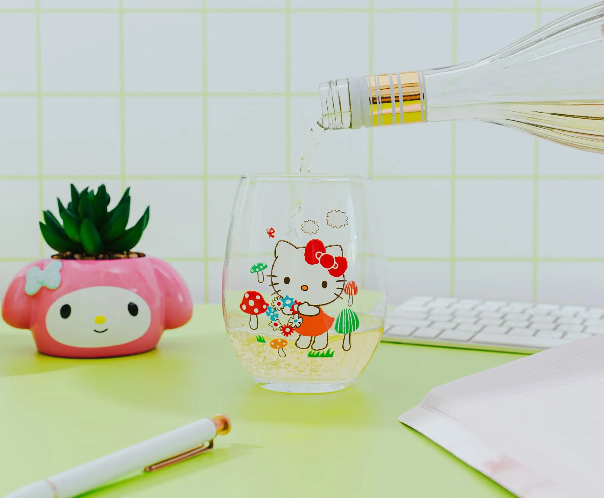 Sanrio Hello Kitty Mushrooms Stemless Wine Glass | Holds 20 Ounces ...