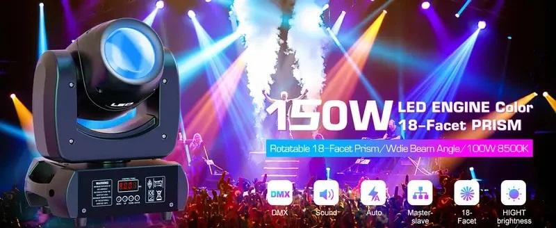 TechLight 150W 18-Prism Moving Head RGBW Beam Light, 8x8 Pattern, 12 ...