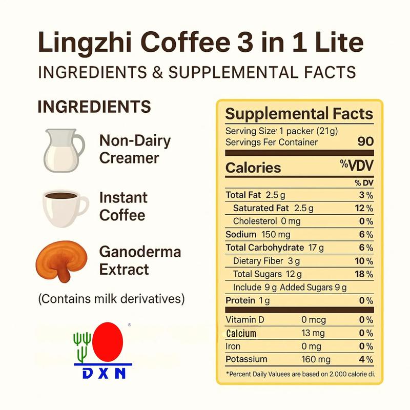 Lingzhi Coffee 3 in 1 Lite, 20 Pack Ganoderma Coffee, Instant Beverage