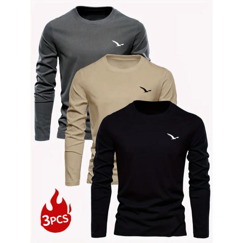 3pcs Men's Casual Crew Neck Long Sleeve T-Shirts - Polyester 95% ...