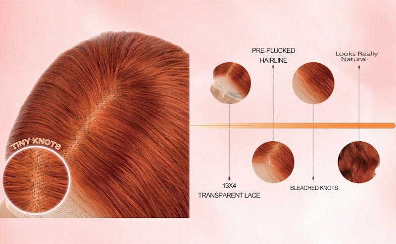 34 Inch 200 Density #350 Ginger Body Wave Lace Front Wigs Blended Human ...