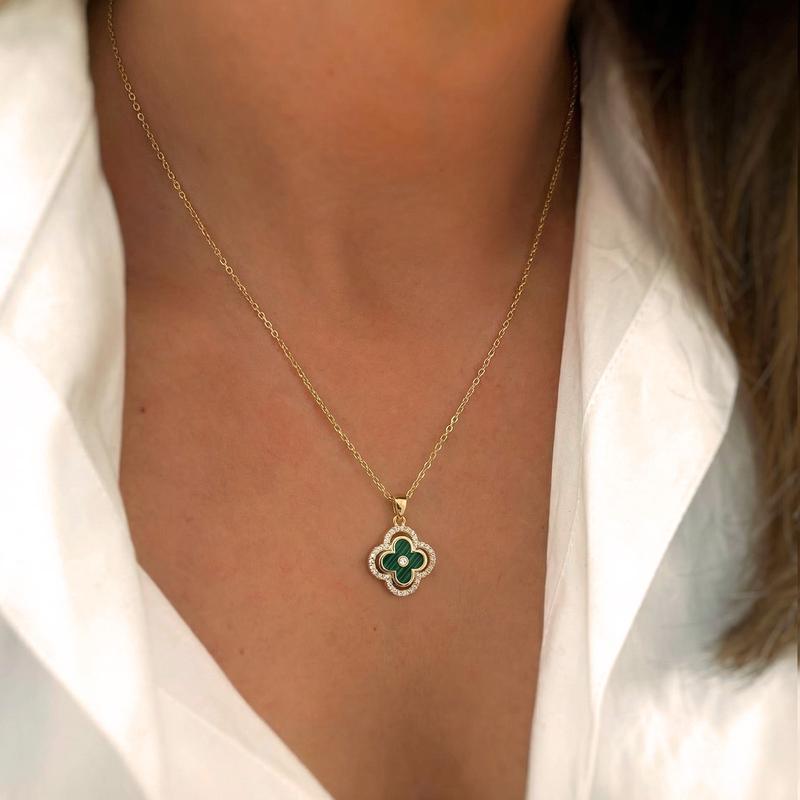 Turandoss Lucky 4-leaf Clover Necklace — CZ Sparkle, 14K Gold Plated ...