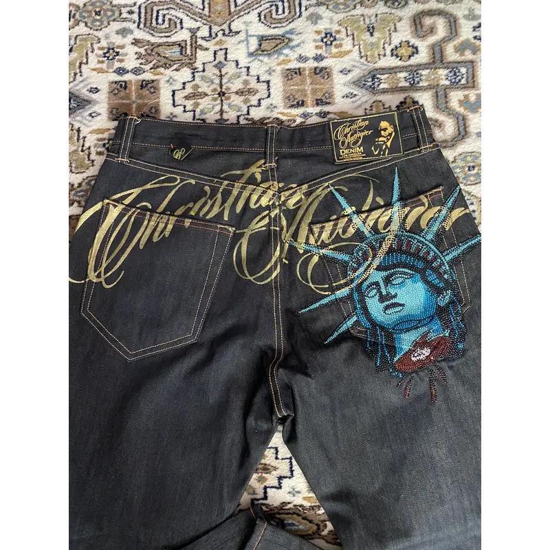 Vintage Statue of liberty Diamonds Jeans Casual Pants Waist Straight ...
