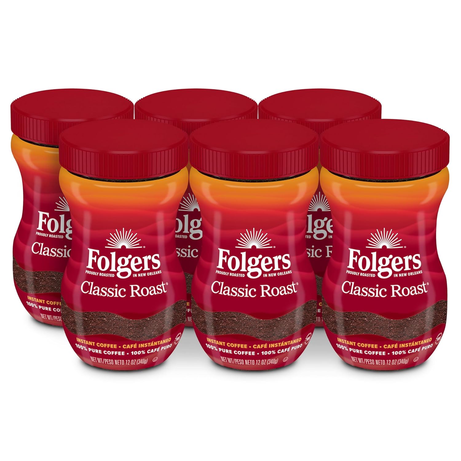 Folgers Classic Roast Instant Coffee, 8 Ounces - Rich and Bold Flavor ...