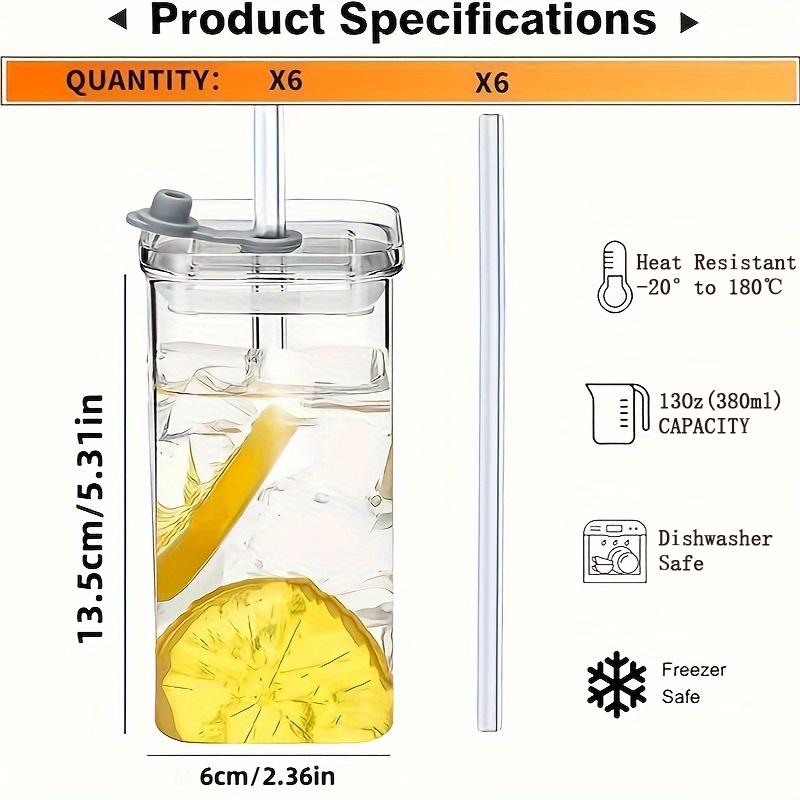 4 Pack Glass Cup and Straw - Portable Square Drinking Glasses for Water ...