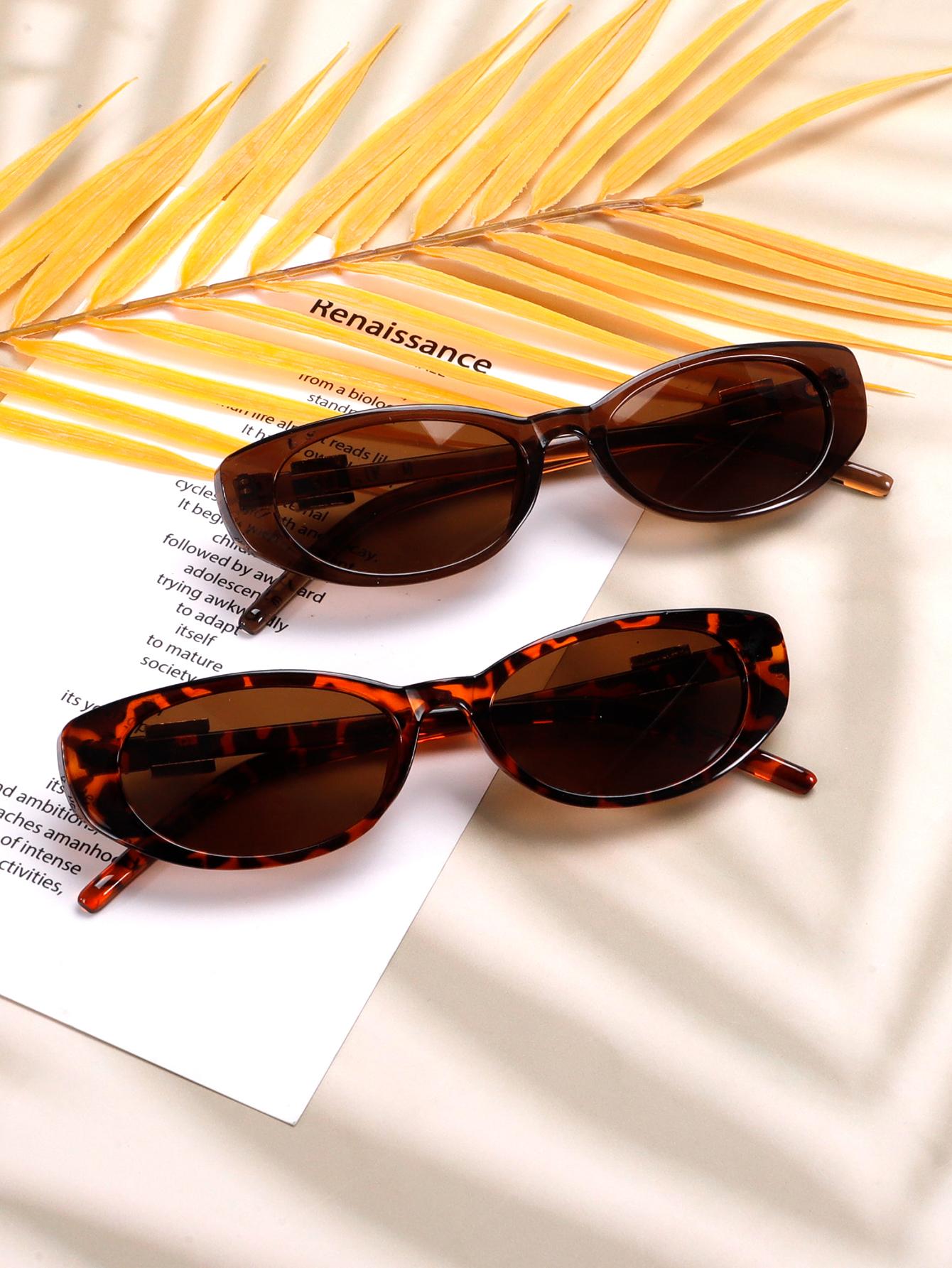Minimalist Narrow Frame Cat Eye Sunglasses Luxury G Accent UV400 ...