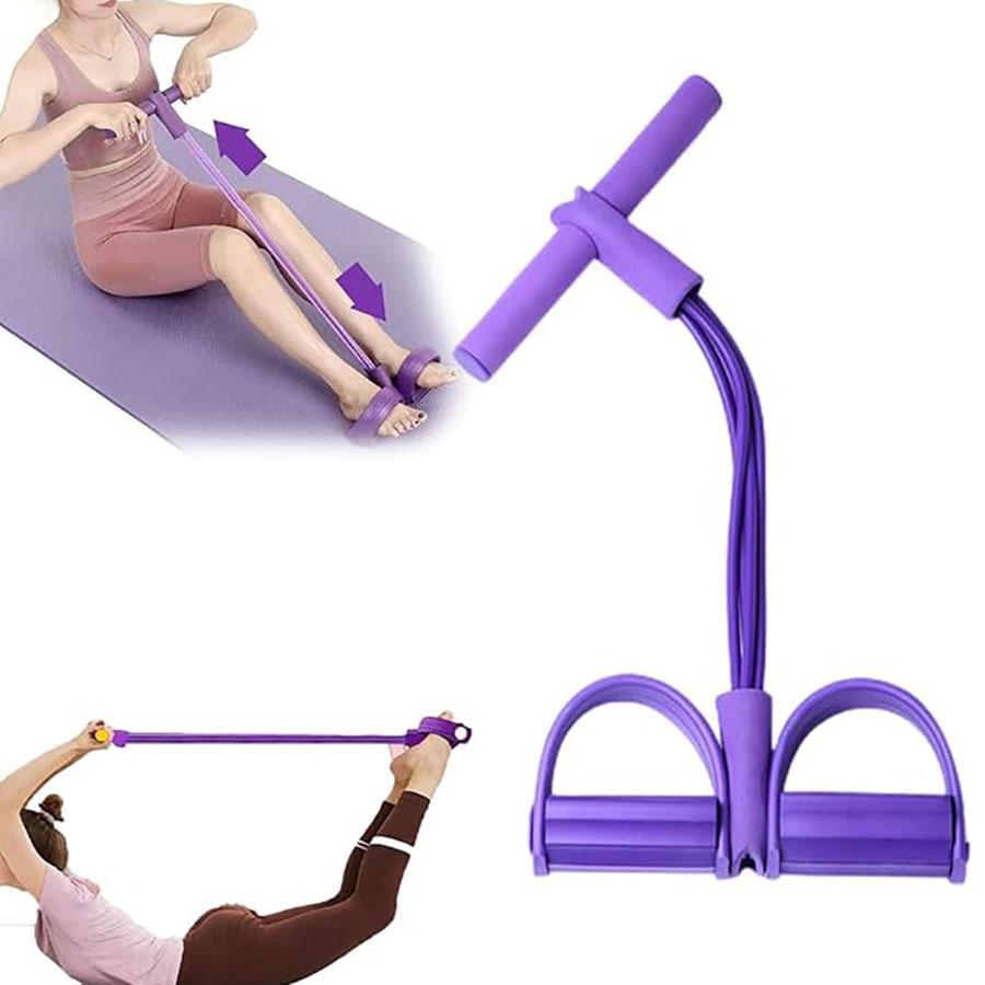 4-Tube Resistance Band with Foot Pedal, Portable Full Body Workout ...