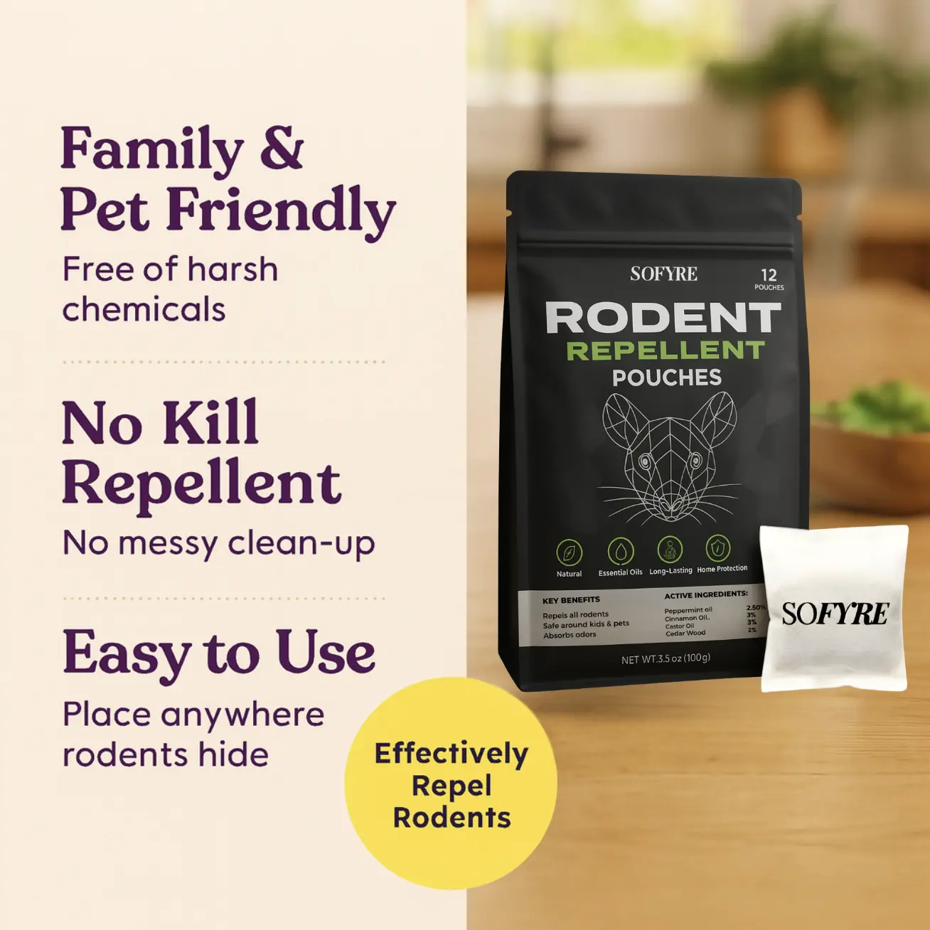 SoFyre Rodent Repellent Pouches (12 Pouches) – Natural Rodent Repellent ...