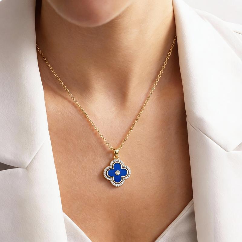 Turandoss Lucky 4-leaf Clover Necklace — CZ Sparkle, 14K Gold Plated ...