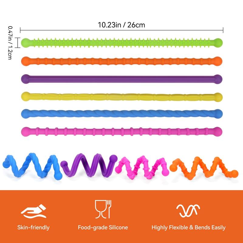 6 Pack Textured Silicone Bendable Quiet Fidget Sensory Sticks for Kids ...