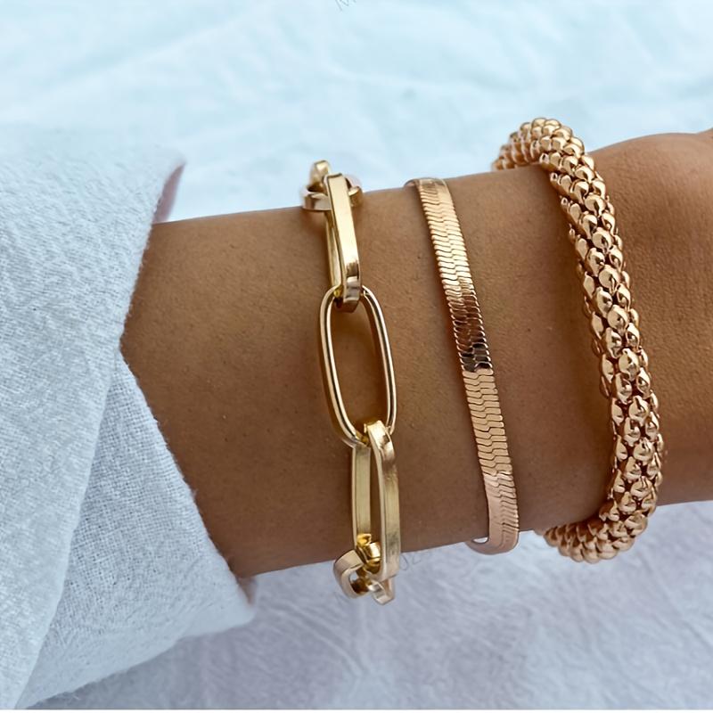 2025 New [3pcs Chic Snake Chain Bracelet] Elegant 3pcs Snake Chain ...