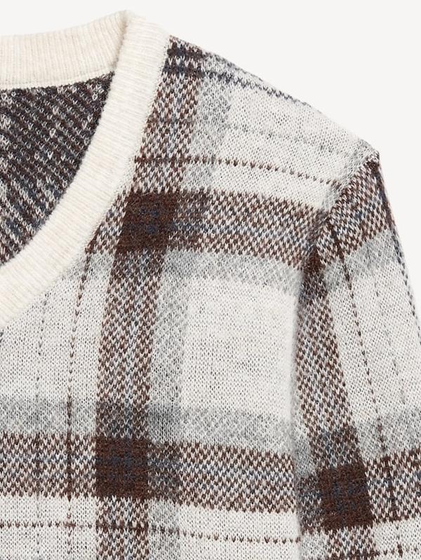 OLD NAVY Wool-Blend V-Neck Plaid Sweater
