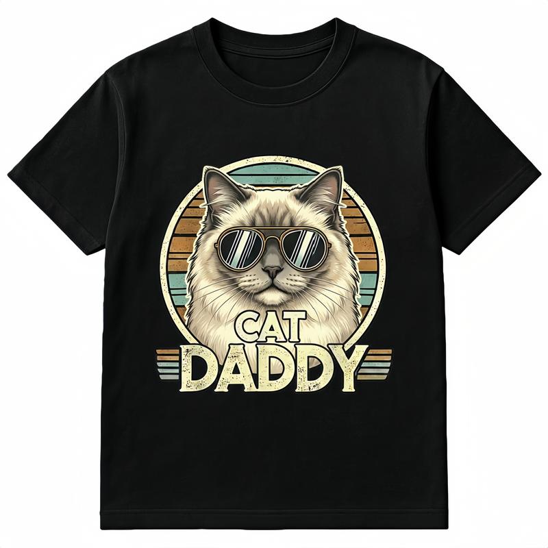 Vintage Cat Daddy T-Shirt for Men, Retro 70s 80s Sunset Graphic Tee ...