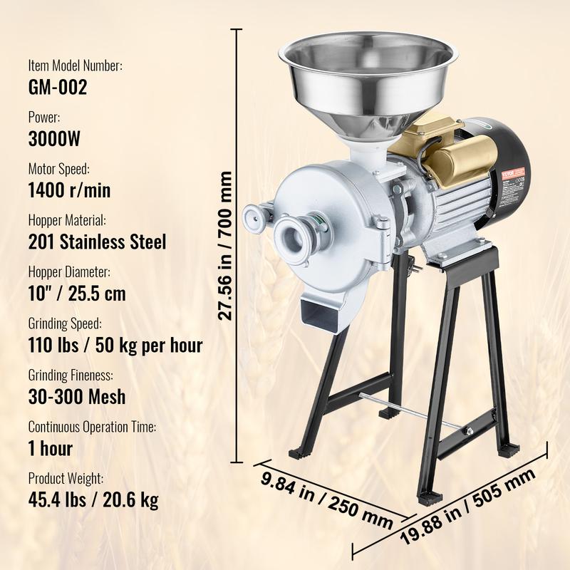 VEVOR Electric Grain Mill Grinder, 3000W Spice Grinders, Commercial ...