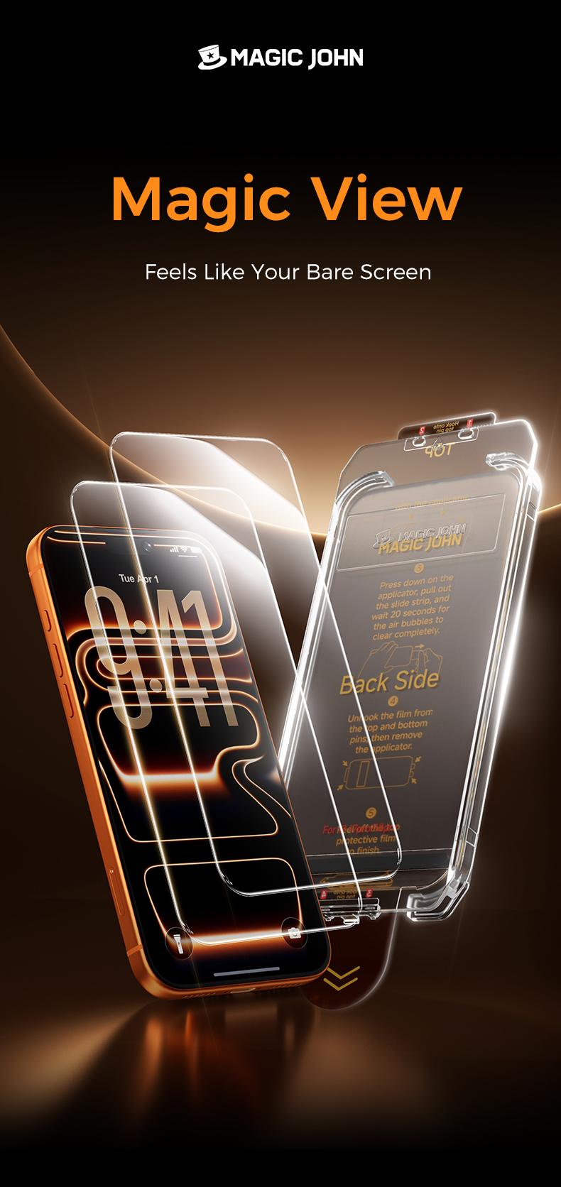 MAGIC JOHN MagicView Tempered Glass Screen Protector for iPhone 15-17 ...