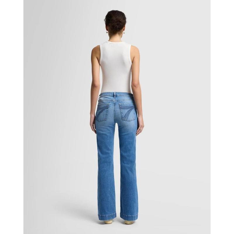 2025Slim fit elastic mid rise flared jeans for women - TikTok Shop