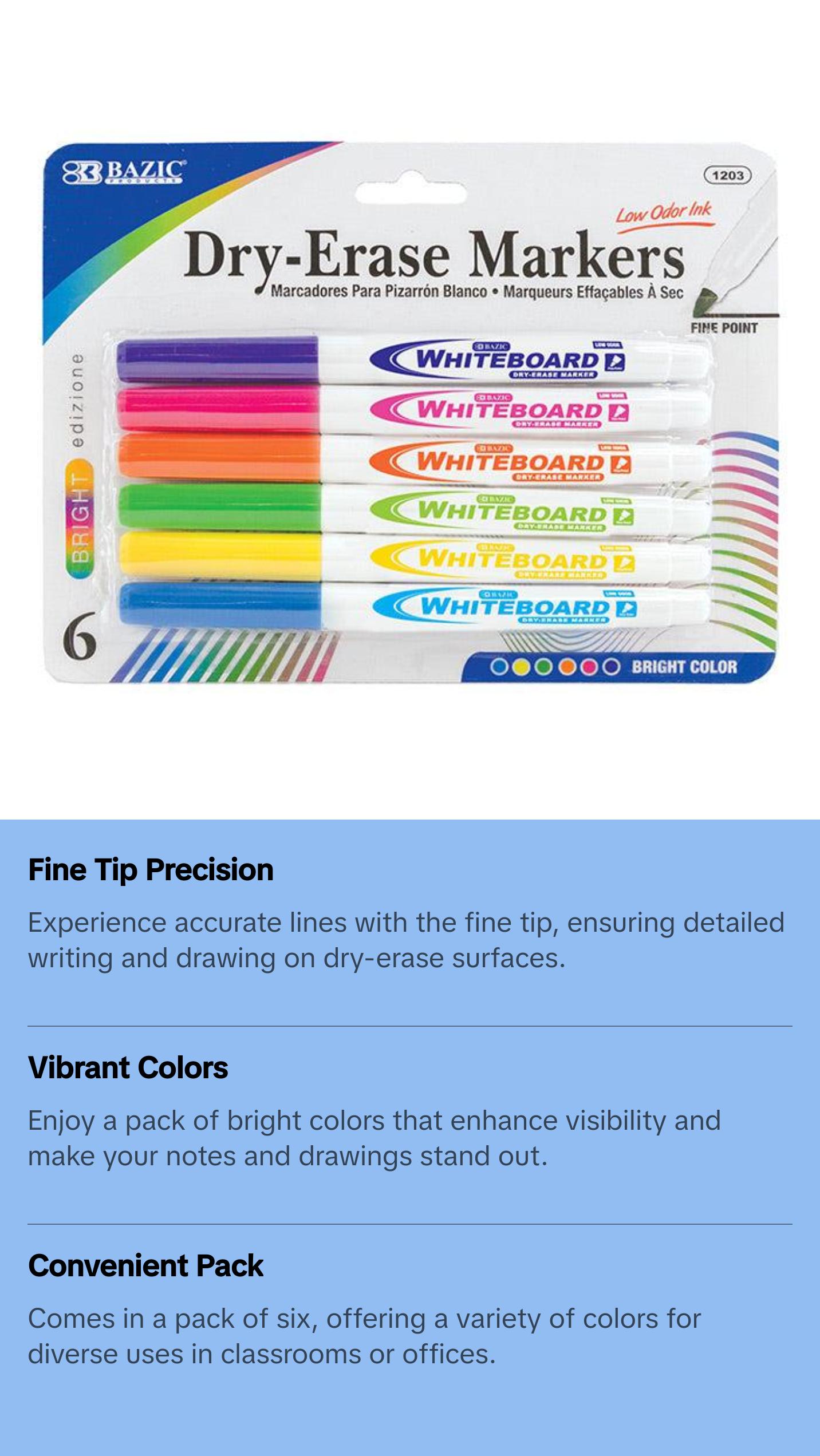 BAZIC Bright Colors Fine Tip Dry-Erase Markers (6/Pack) - TikTok Shop