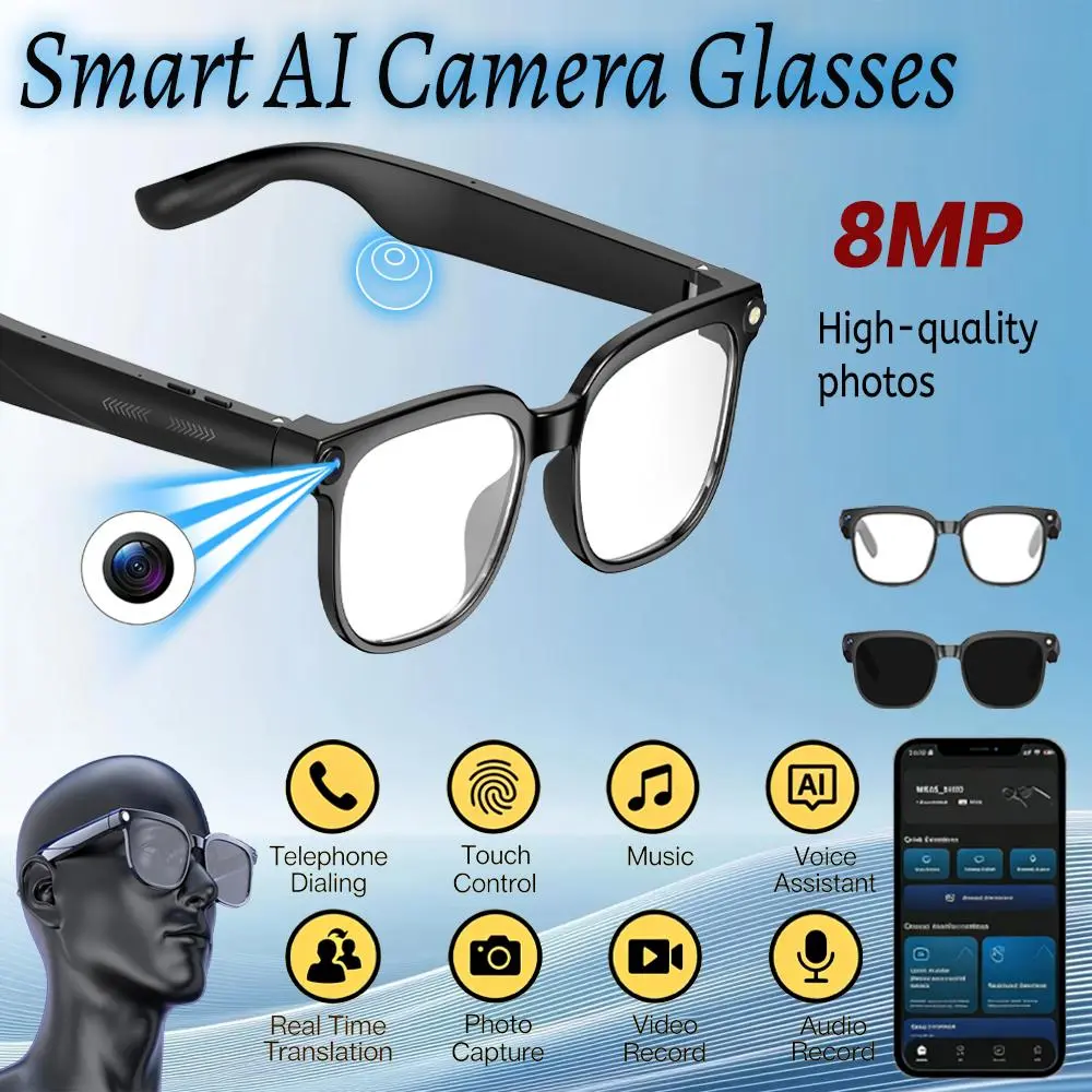 2026 Smart AI Camera Glasses with 8MP high-quality Lenses HD Camera ...