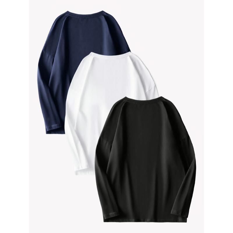 3pcs Men's Casual Crew Neck Long Sleeve T-Shirts - Polyester 95% ...