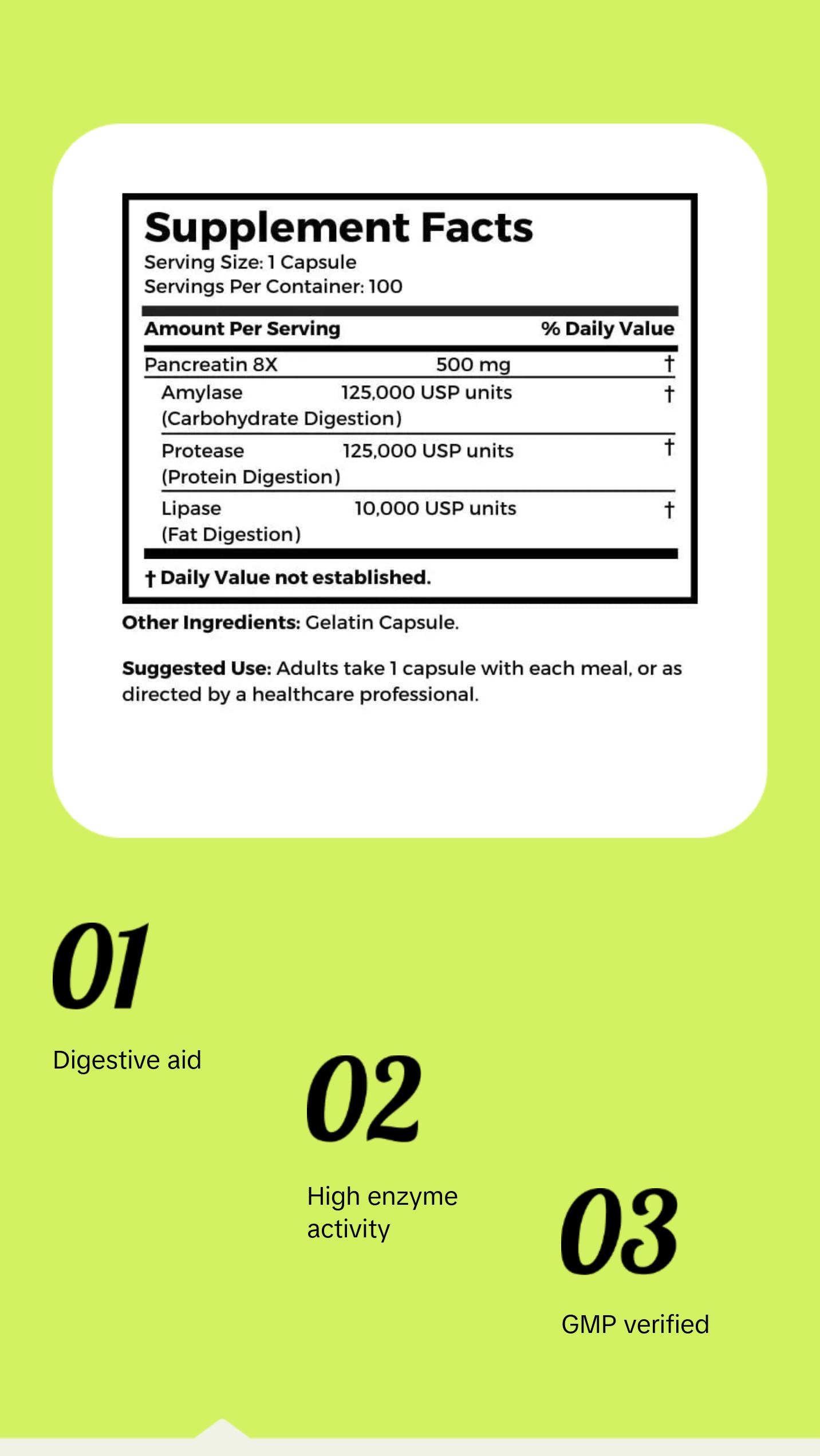 Pancreatin 8X, 500 mg 100 capsules - Natural Digestive Enyzmes - TikTok ...