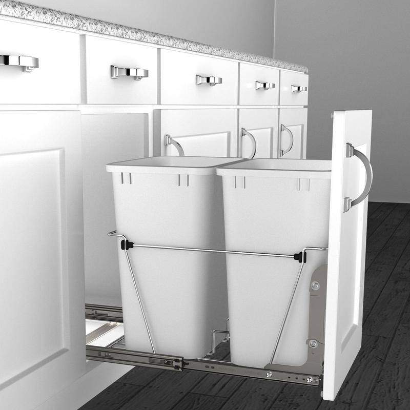 Rev-A-Shelf Double Pull Out Trash Can 35 Qt for Kitchen, White, RV-18KD ...