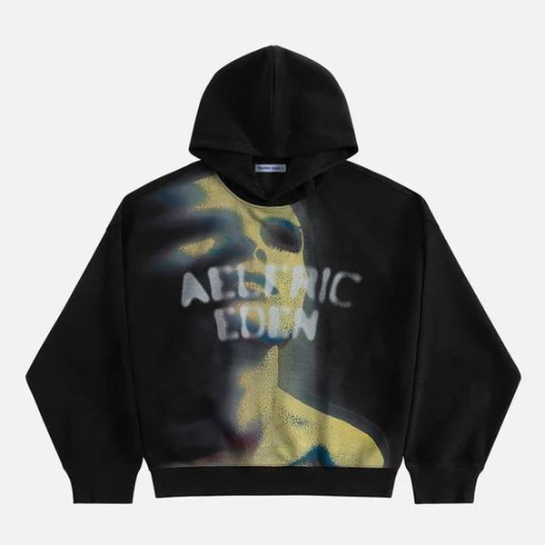 Aelfric Eden Unisex Oversized Graphic Hoodies Abstract Human Face Print ...