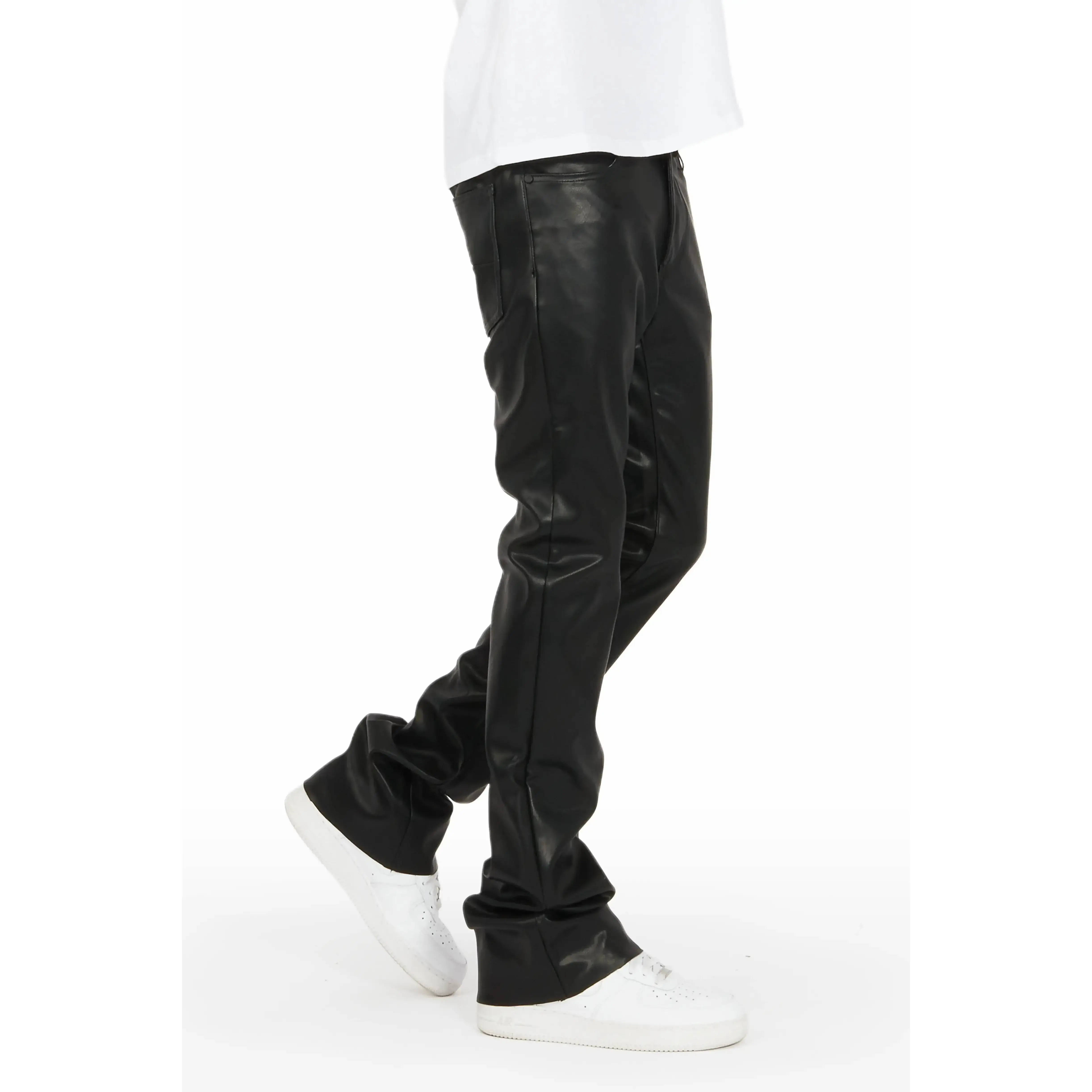 Ricky Black Super Stacked Faux Leather Pant - TikTok Shop