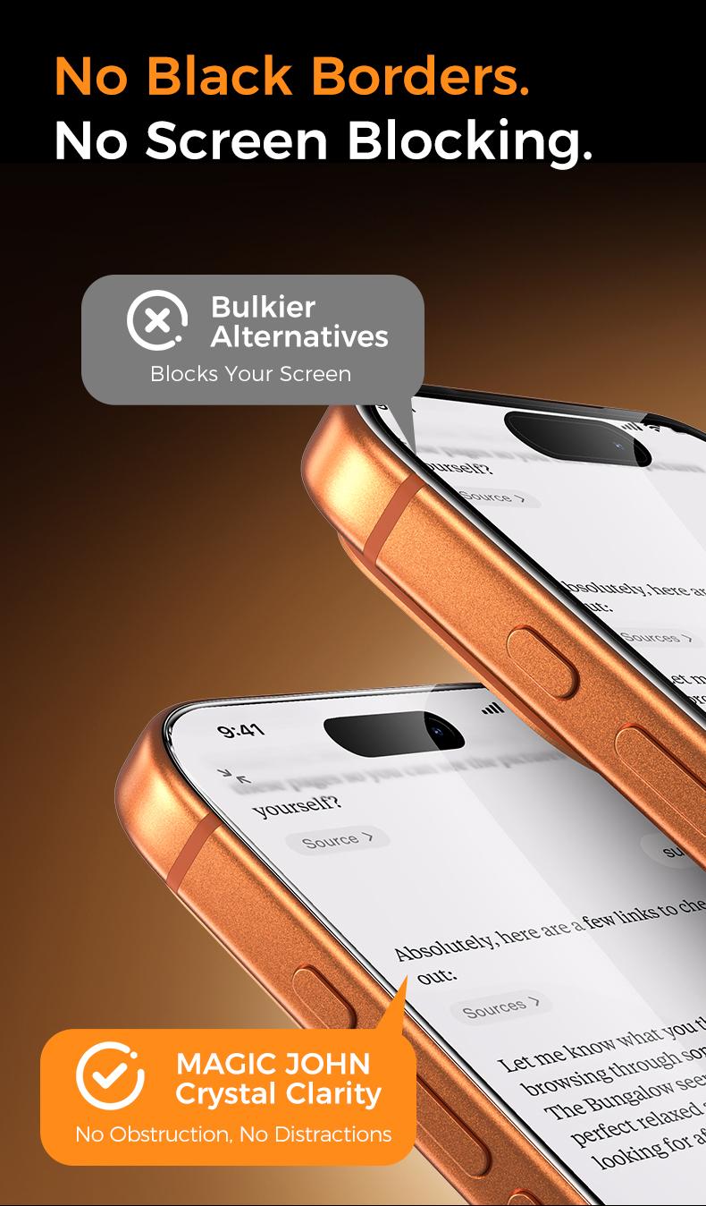 MAGIC JOHN MagicView Tempered Glass Screen Protector for iPhone 15-17 ...