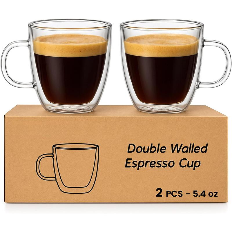 Glass Double Wall Insulated Espresso Cups (Set of 2), 5.4 oz Shots Cup ...