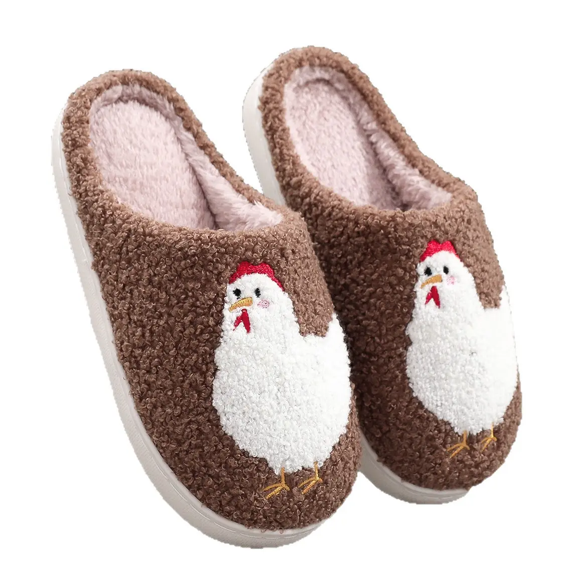 Women's Cute Cartoon Chicken Design Plush Slippers Casual Soft ...